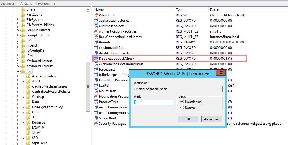 So können Sie "LoopBackCheck" deaktivieren